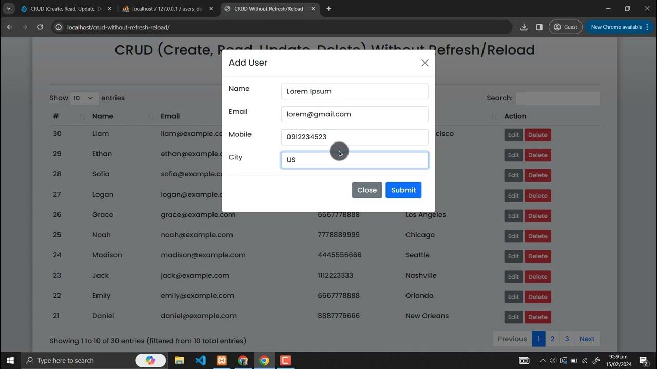 CRUD (Create, Read, Update, Delete) Without Page Reload/Refresh Using PHP and MySQL with Source ...