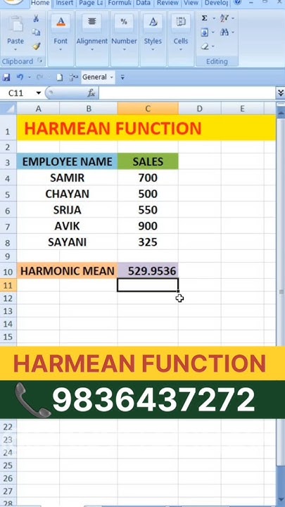 harmean function #shorts #excel #harmean #harmeanfunction #shortvideo #reels #excelformula# ...