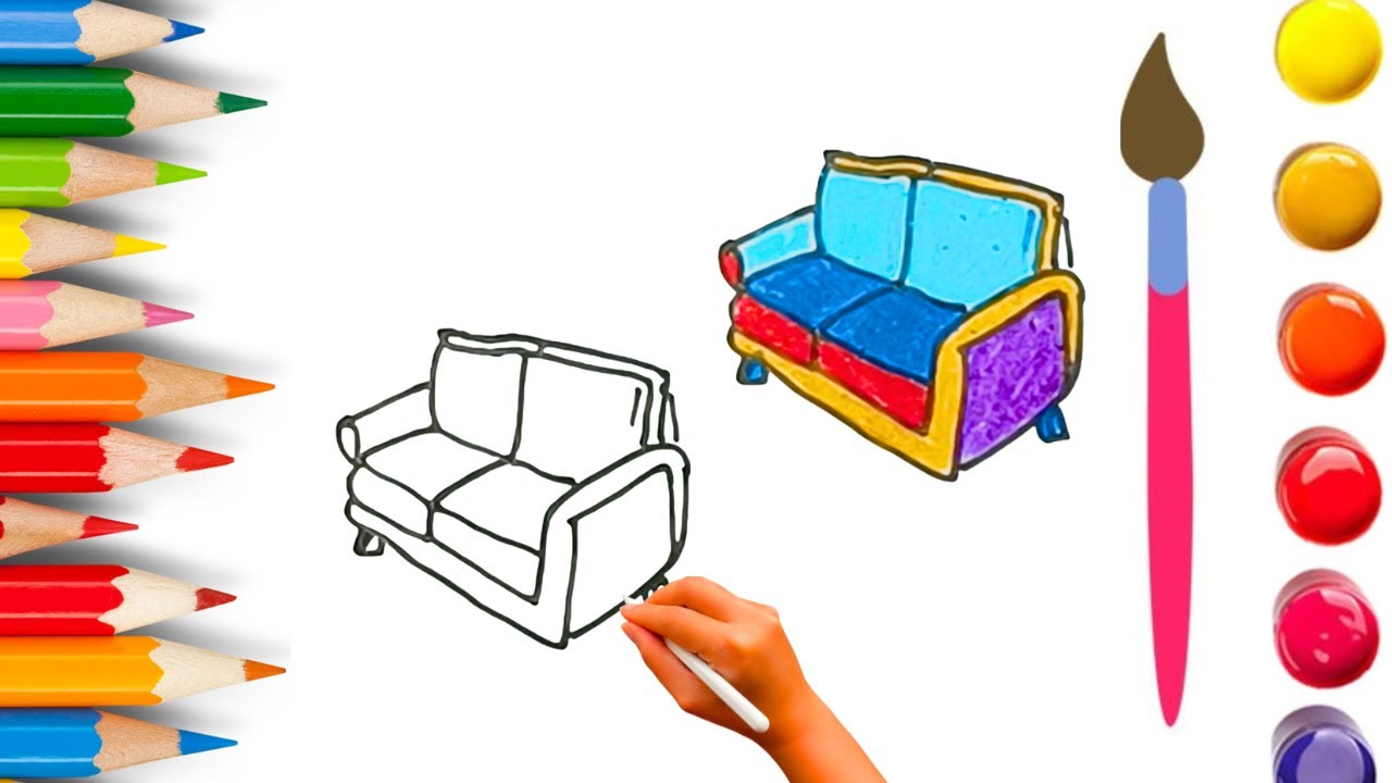 How To Draw A Cute Sofa, Drawing, Painting & Coloring For Kids and ...
