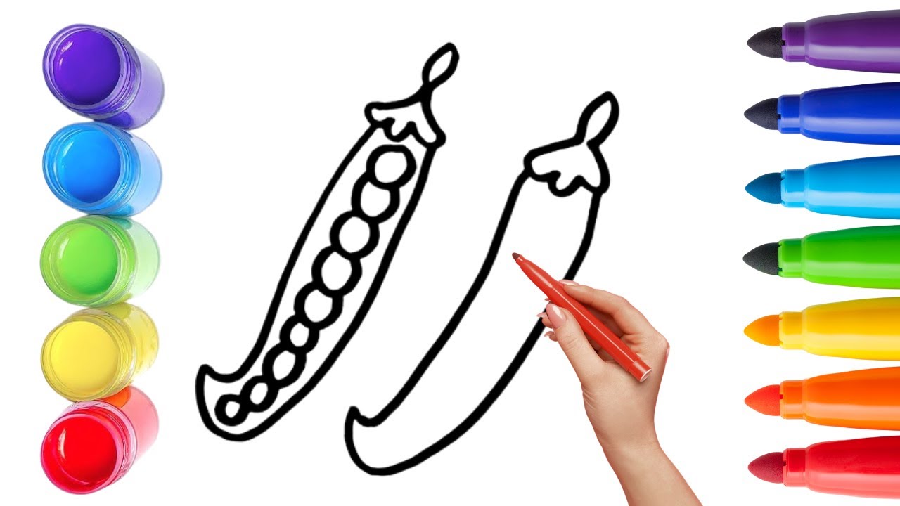 How To Draw cute green pea Drawing, Painting & Coloring For Kids and ...
