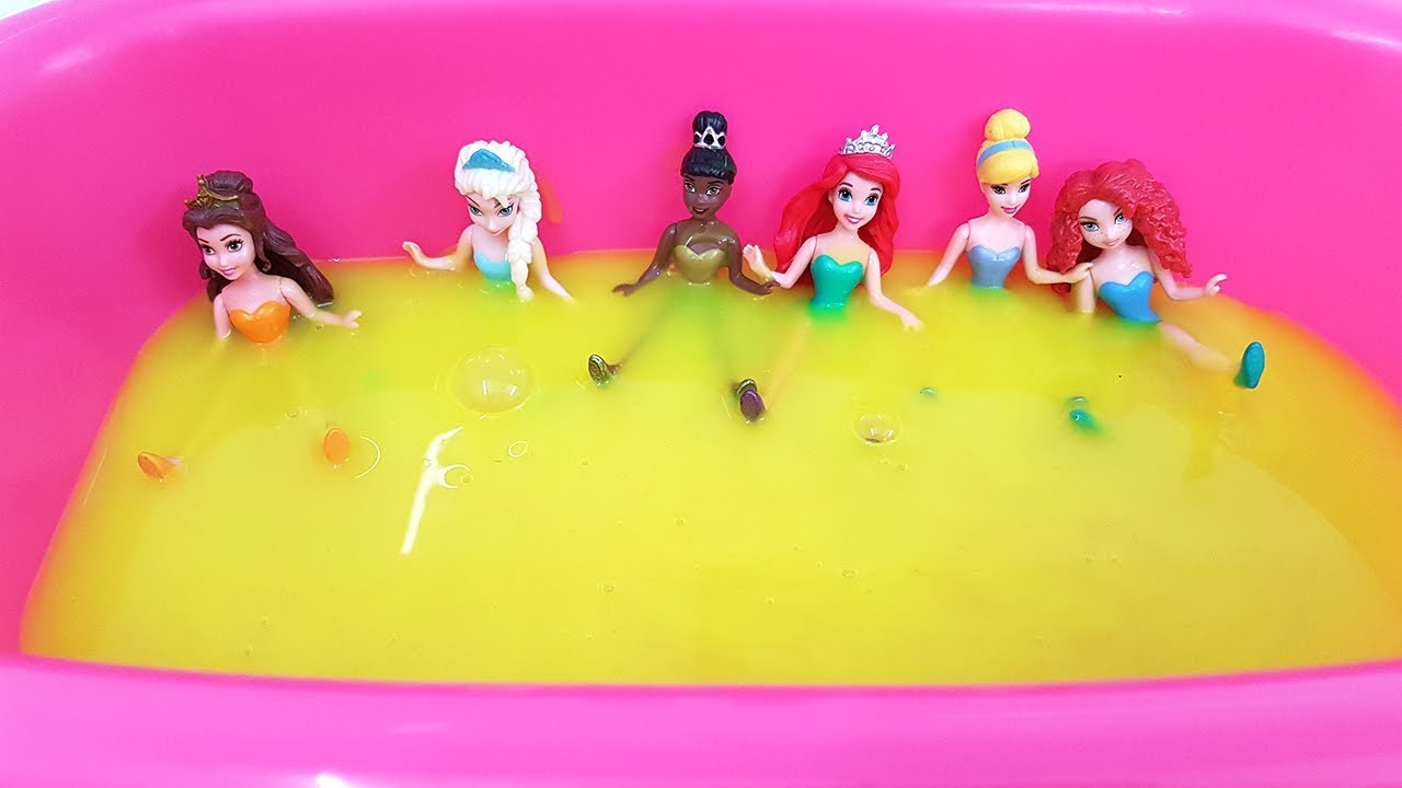 Disney Princess Slime Bath Surprises LEARN Colors - YouTube