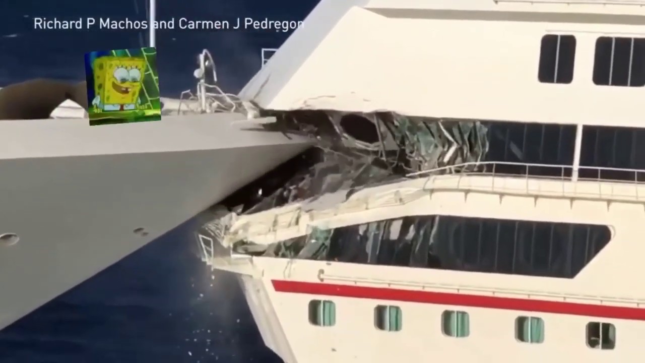 Spongebob crashes the Carnival Legend into Carnival Glory - YouTube