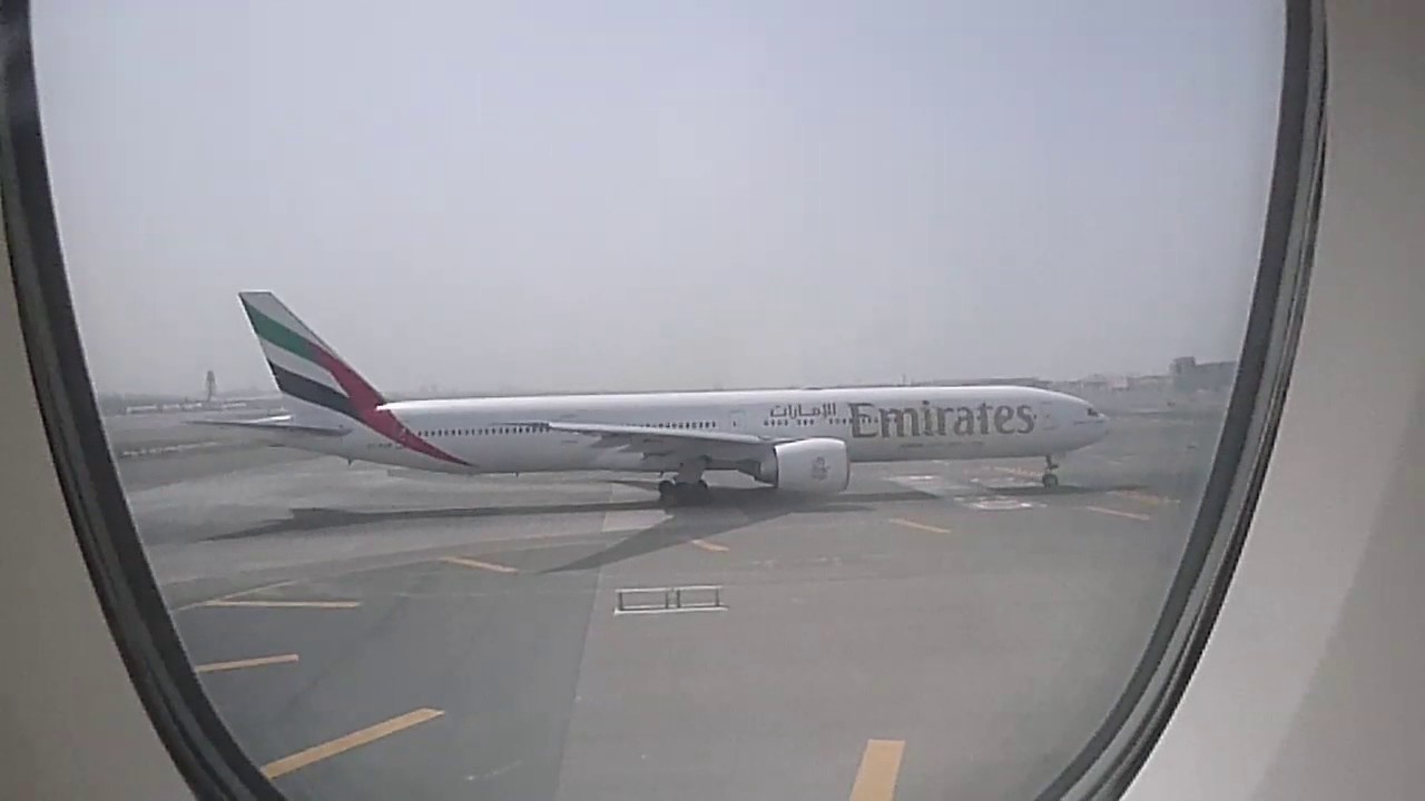 Emirates EK19 A380 A6-EOQ Take off from Dubai from Seat 29A - YouTube