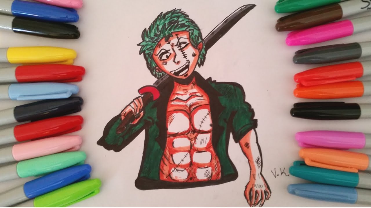 Sharpie Challenge Drawing Zoro One Piece Cheap Art Challenge - YouTube