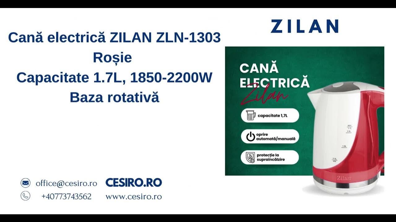 Cesiro.ro - Cana electrica ZILAN ZLN-1303,Rosu Capacitate 1.7L, 1850-2200W, Baza rotativa - YouTube