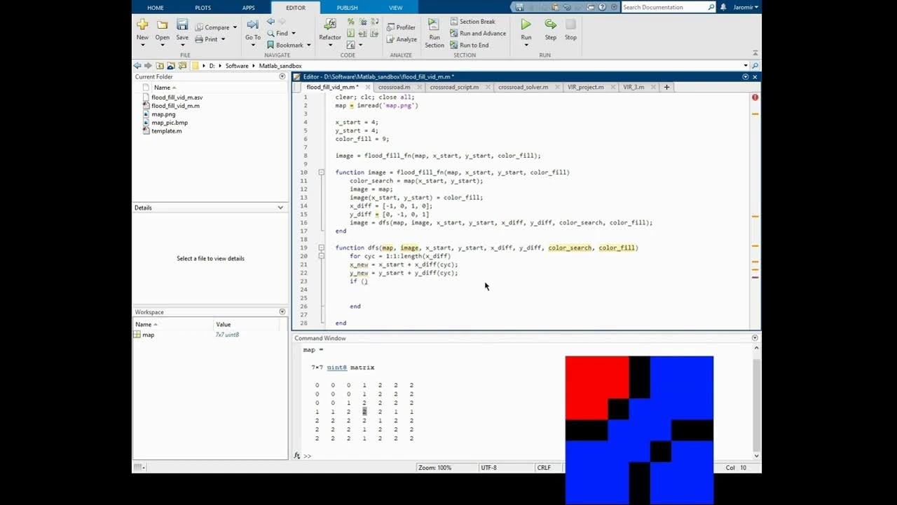 Flood Fill using Depth-first search in Matlab - YouTube