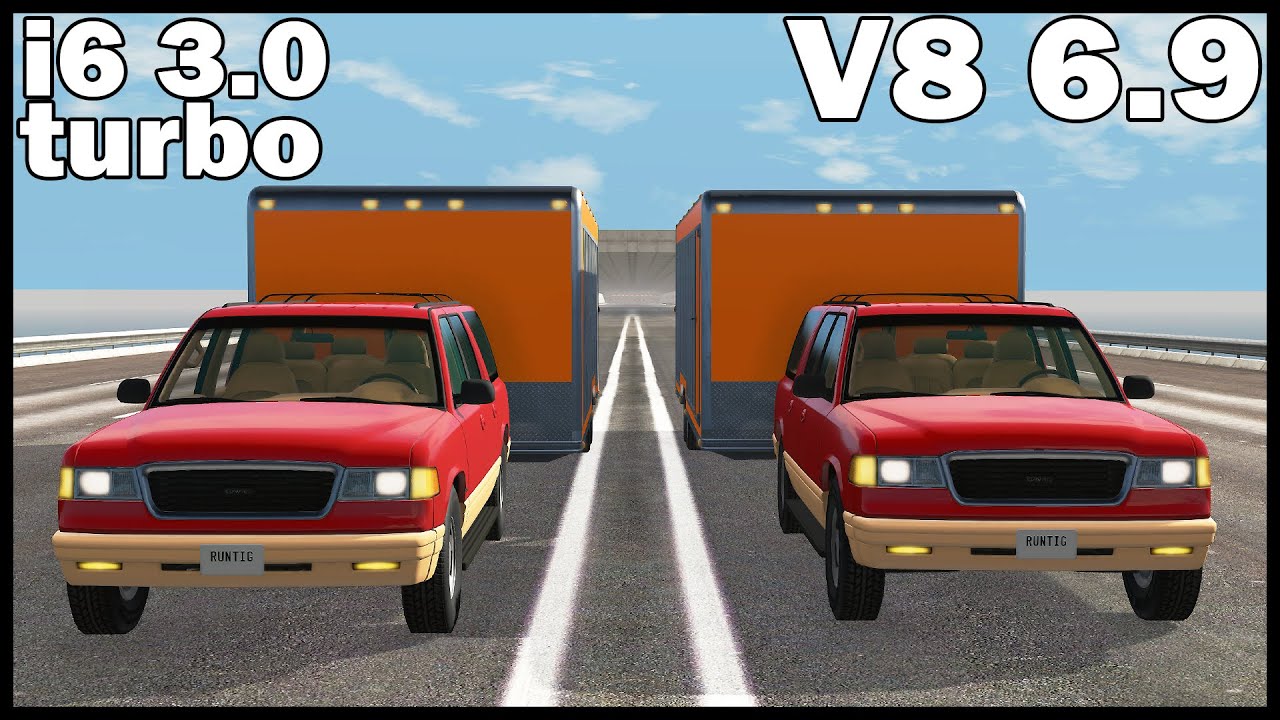 BIG V8 engine VS I6 TURBO engine! - Beamng Drive - YouTube