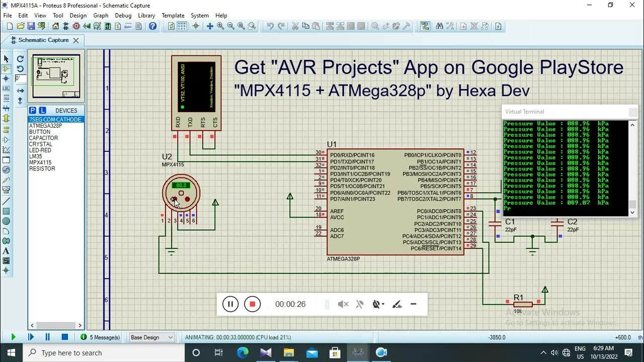 MPX4115 Pressure Sensor - AVR Projects App Demonstration - YouTube