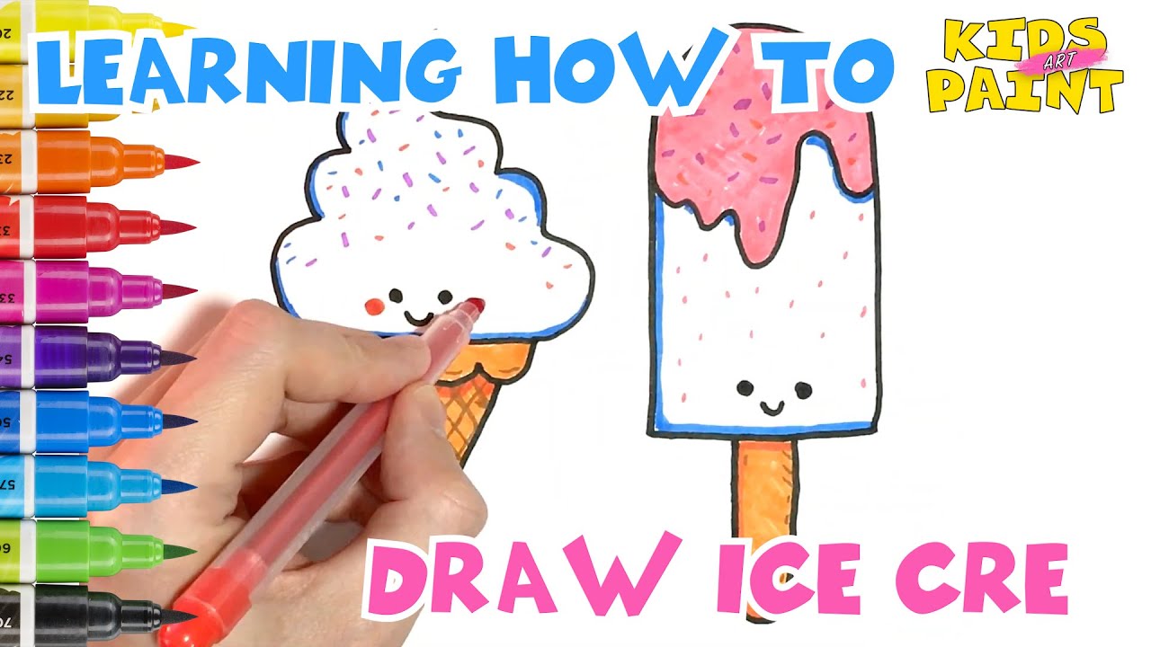 Let's learn to ICE CRE drawing and coloring for kids | How To Draw Ice ...