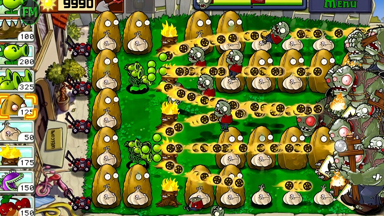 Plants Vs zombies Hack Version Gameplay | Fire Threepeater Vs Giga ...