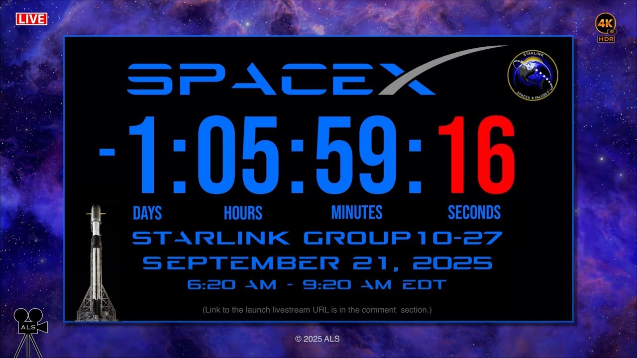🚀 SpaceX Starlink Group 10-27 Launch Countdown Clock- September 21 ...