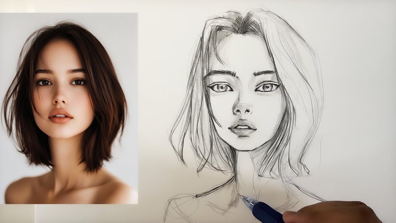Easy girl face drawing tutorial - YouTube