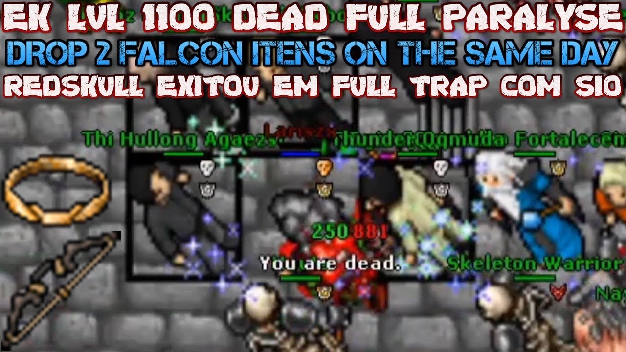 DROP FALCON CIRCLET E FALCON BOW NO MESMO DIA, EK LVL 1100 DEAD, REDSKULL FULL TRAP, #GWTIBIA ...