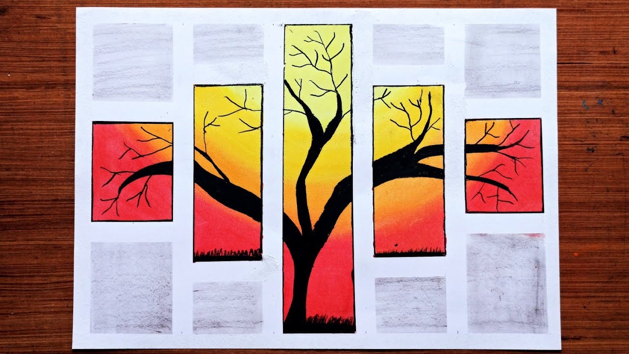 Flower Tree Drawing with Oil Pastel - step by step | HB Arts | - YouTube