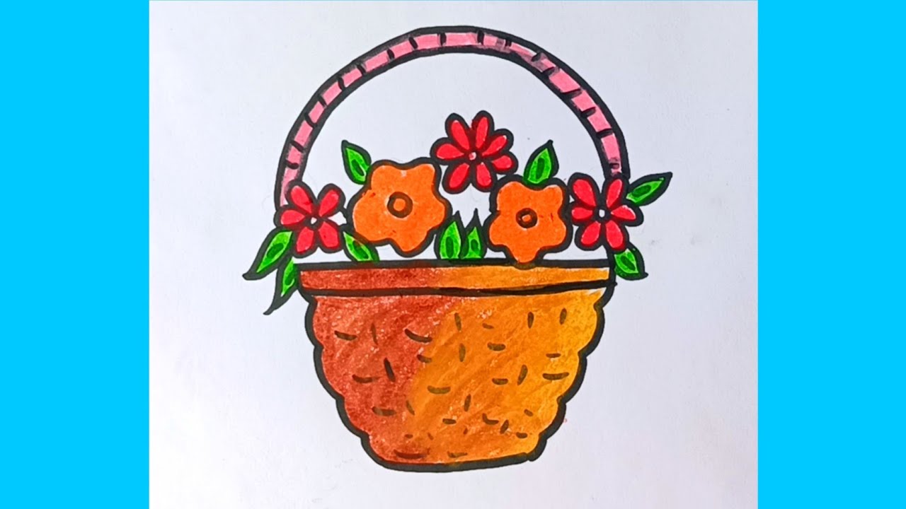 Flower Basket Drawing || How To Draw Flower Basket easy Step By Step ...