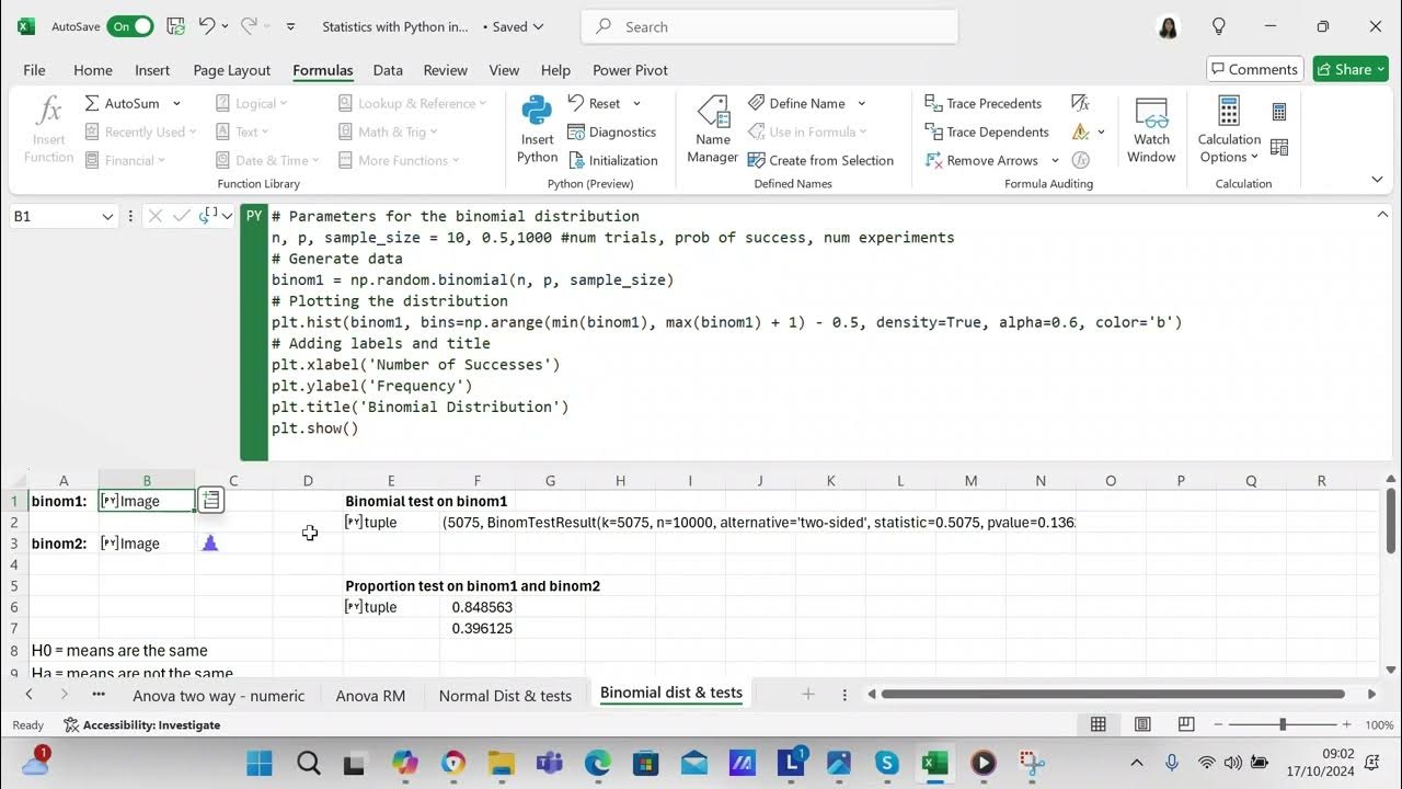 Create a binomial distribution and perform tests using Python in Excel ...