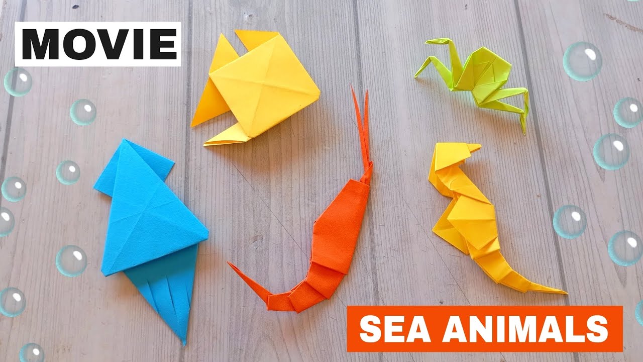 SEA ANIMALS ORIGAMI-MOVIE| HOW TO NAKE PRAWN CRAB SEAHORSE FISH SQUID ...