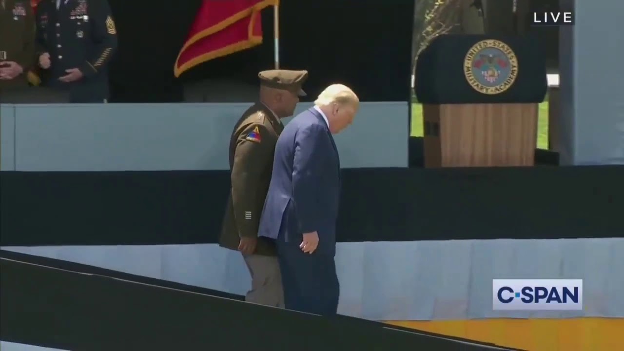 Trump descended a ramp extremely carefully , with difficulty - West ...