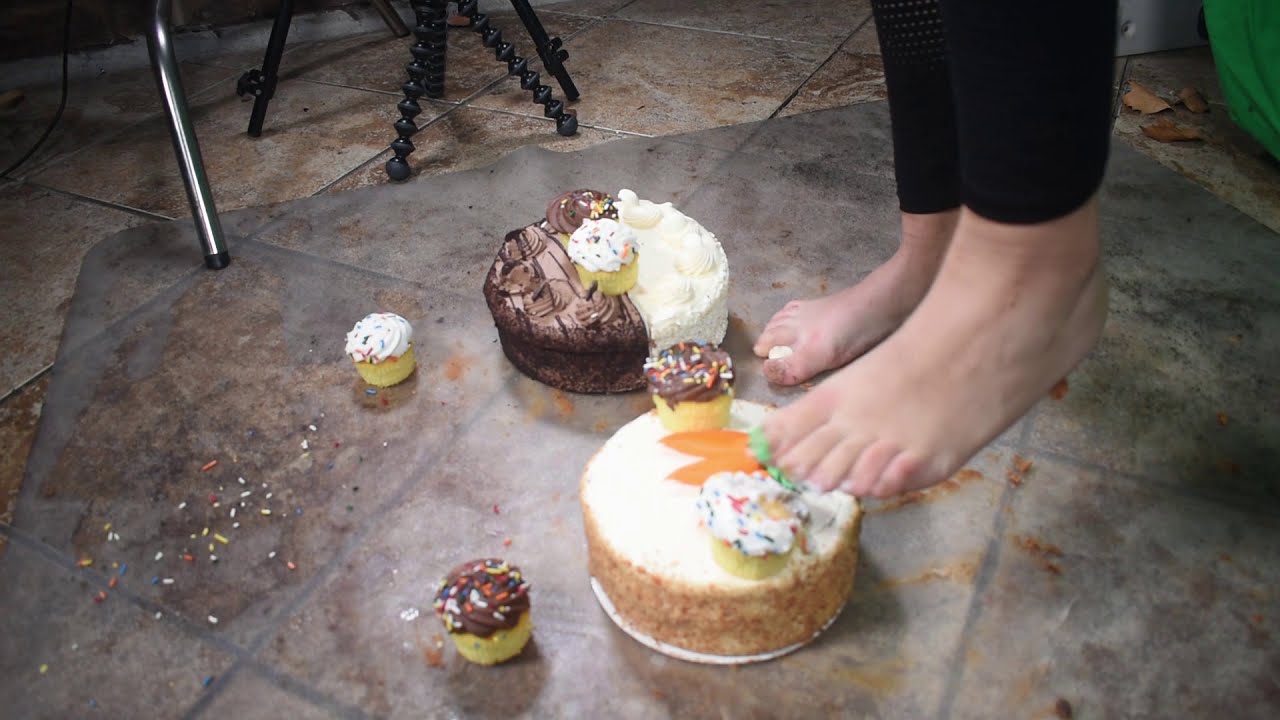Cake crush Bare feet - 2 cakes (Right Side Camera) - YouTube