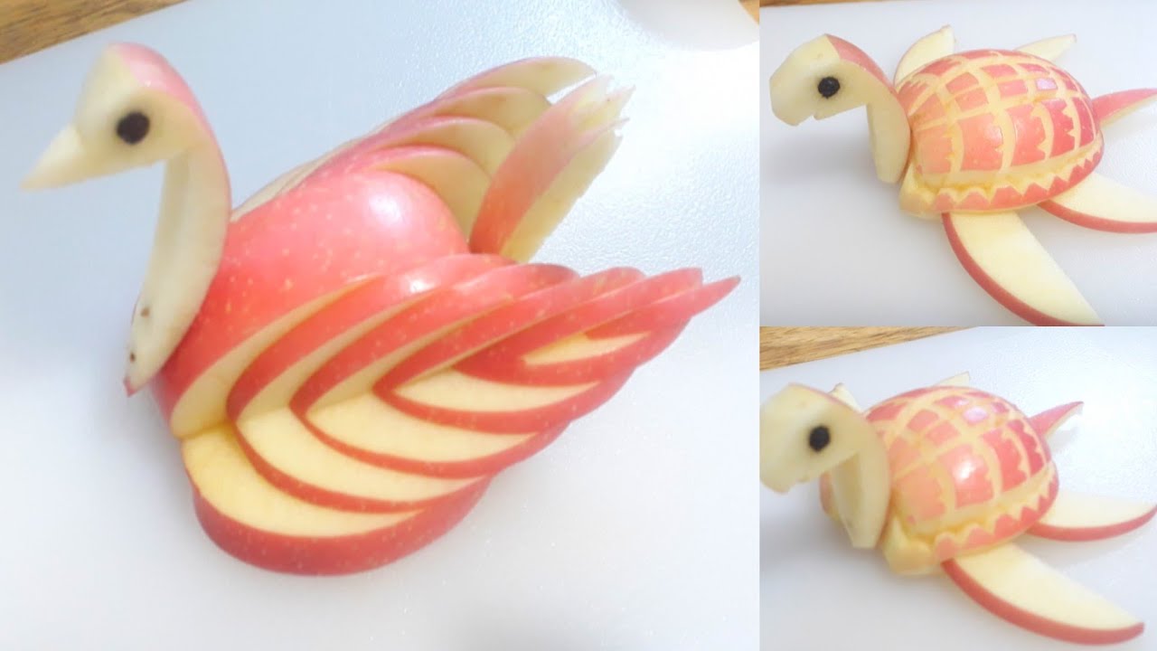 Apple swan / how to carve apple swan DIY / apple basic carving. - YouTube