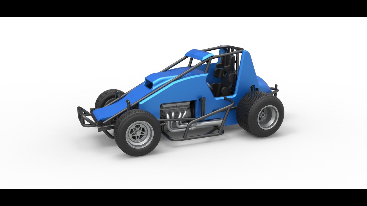 3D printable Sprint car Scale 1:25 3D model view - YouTube