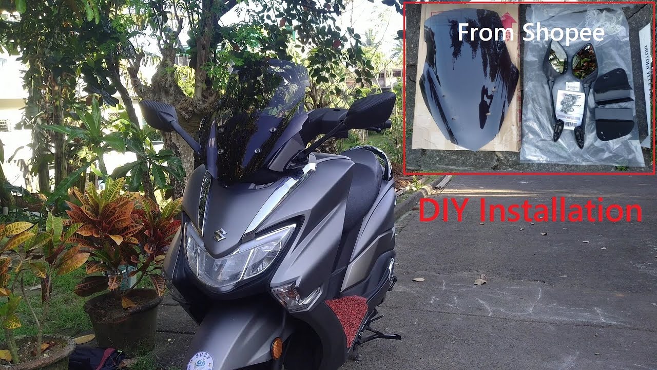 Suzuki Burgman windshield with side mirrors installation - YouTube