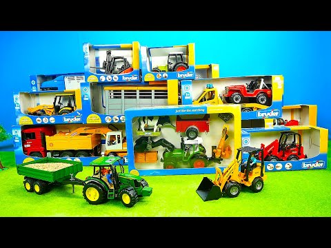 Traktoren, Bagger, auf dem Bauernhof, Spielzeug für Kinder, Bruder, Unboxing