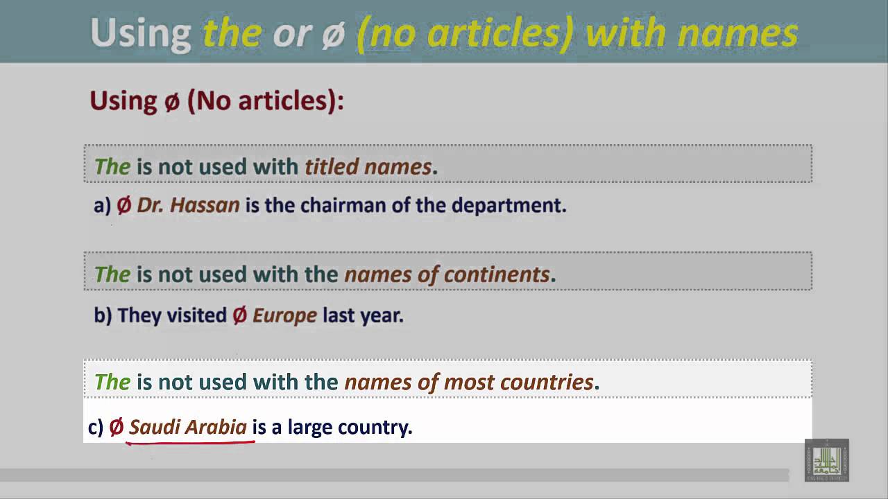Grammar ( 2 ) - CH11 -L8 : Using the/ø (No article) with names - YouTube