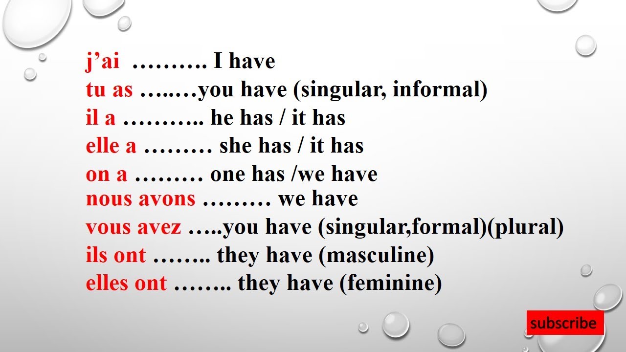 Verb to have in the present tense in french...Le verbe « avoir » au ...