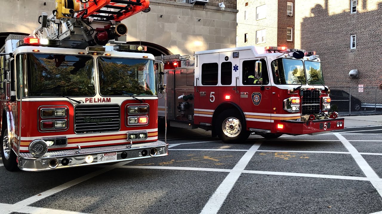 Pelham fire department engine 5 and ladder 2 responding (Extreme horn ...