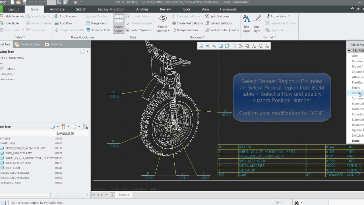 Creo Drawing tutorial: How to Fix BOM positions - YouTube
