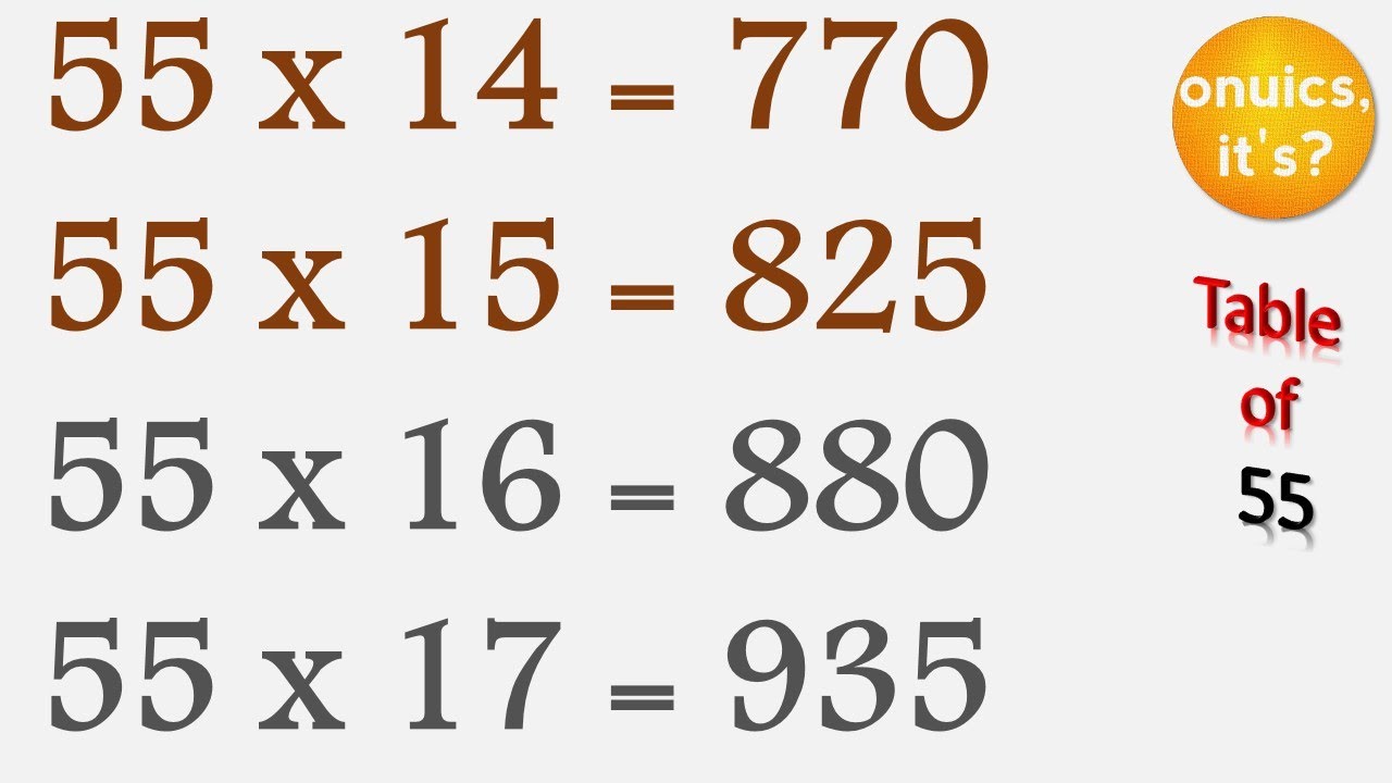 55 Table | पचपन का पहाड़ा | पहाड़ा ५५ का | multiplication se - YouTube