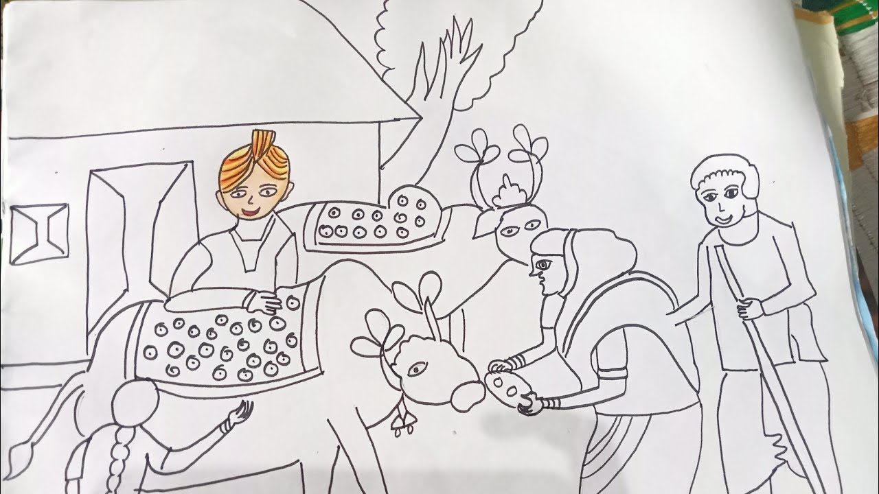 bailpola drawing || बैलपोला चित्र || pongal festival drawing || pola ...