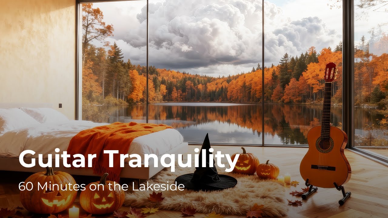 Relaxing Guitar Music 🎃 | Halloween Lake – Autumn Glow & Candle Light ...