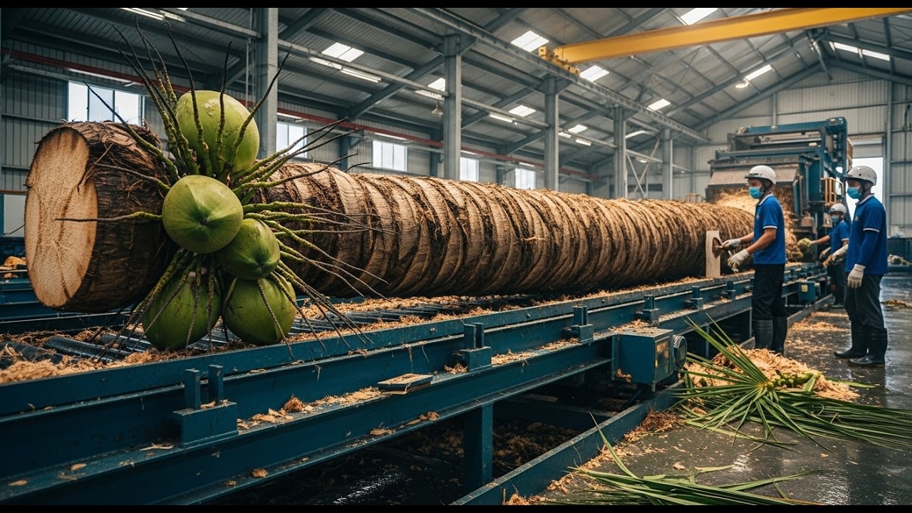 Inside a Real Coconut Factory | Fresh Coconut Tree Processing - YouTube