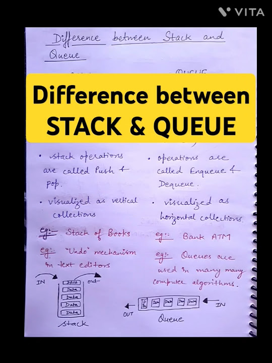 Difference between STACK & QUEUE #datastructures #stack #queue #datastructureinhindi #important ...