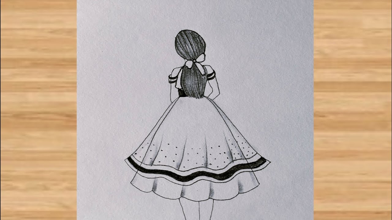 How To Draw A Girl In Frock Drawing | Beautiful Dress Drawing Easy ...