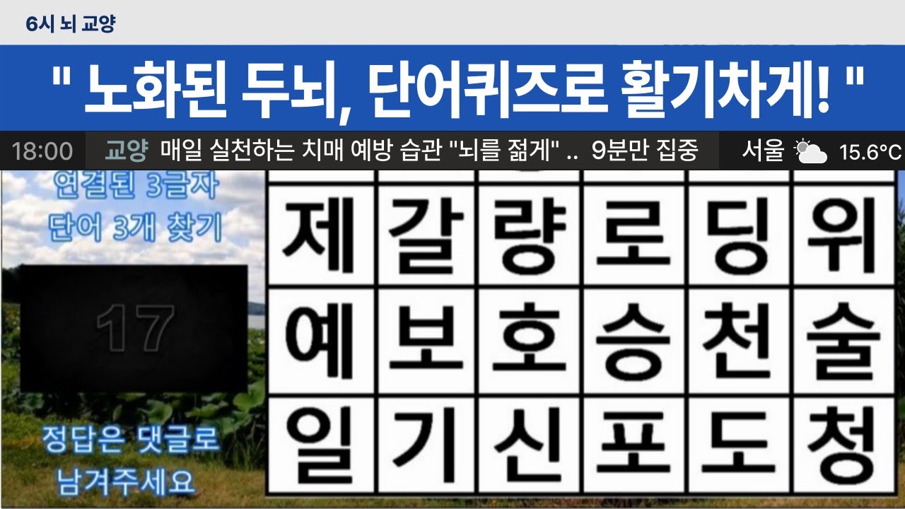 노화된 두뇌 단어퀴즈로 활기차게 100세시대 건강하게 숨은단어찾기치매예방치매예방퀴즈치매테스트단어퀴즈낱말퀴즈기억력