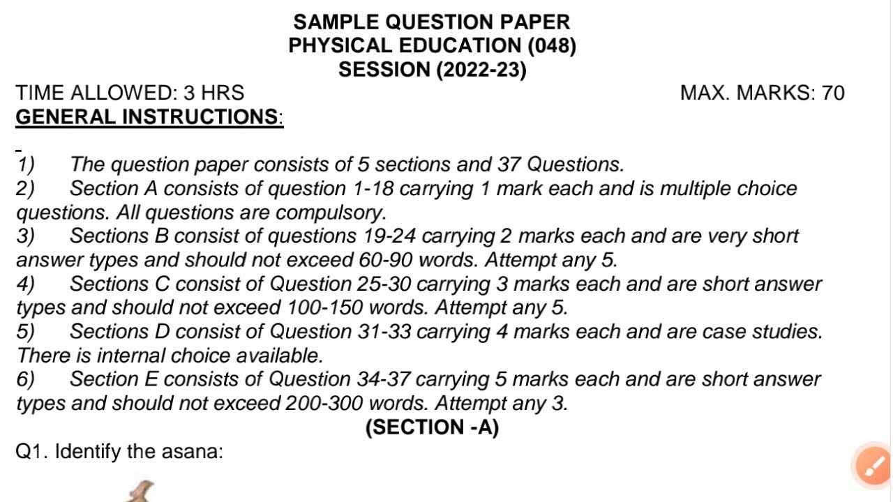CBSE sample question paper class 12 subject physical education 2023 ...