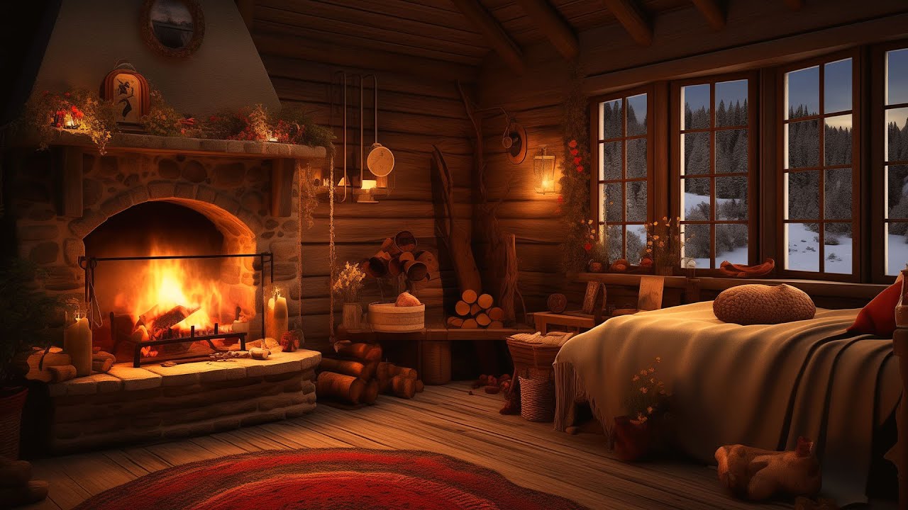 Cozy Winter Ambience - Relaxing Fireplace Crackling & Snowfall Sounds ...