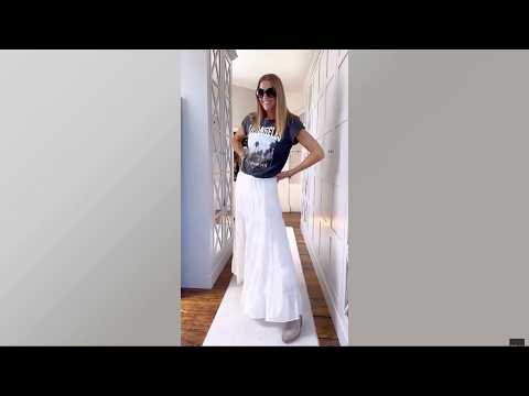 Charcoal Graphic Tee and White Maxi Skirt Styled With Oversized Linen Blazer #summerfashion #ootd