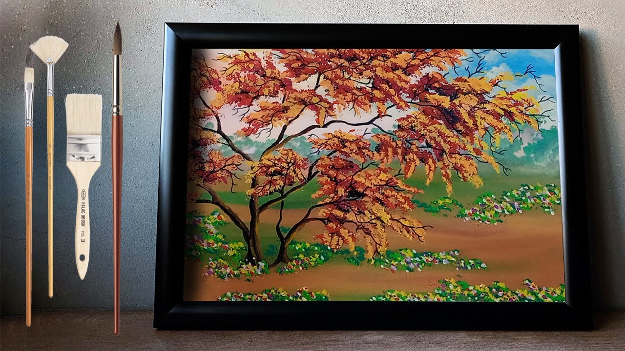How to paint a tree |Beautiful Tree Painting step by step | Paint ...