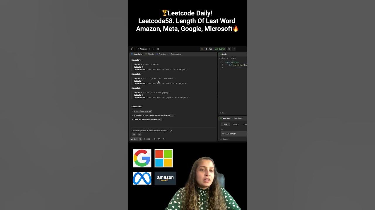 🏆leetcode Dailyleetcode58 Length Of Last Word Python Amazon Meta