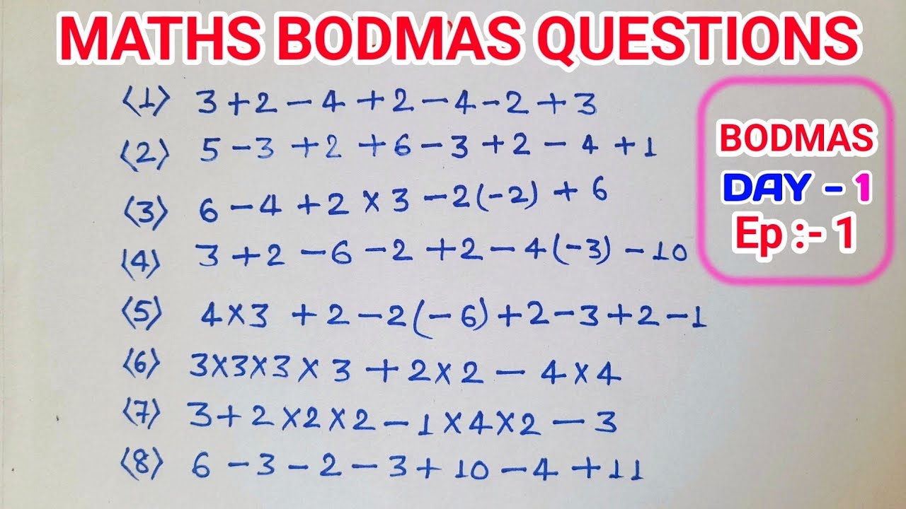 Maths Bodmas Questions Day 1 Bodmas Questions And Rule maths 