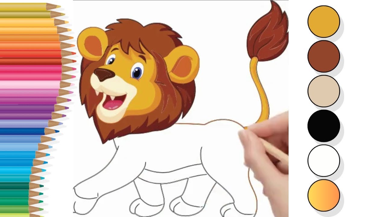 How to Draw Lion cartoon | Animal cartoon draw and coloring | easy to ...