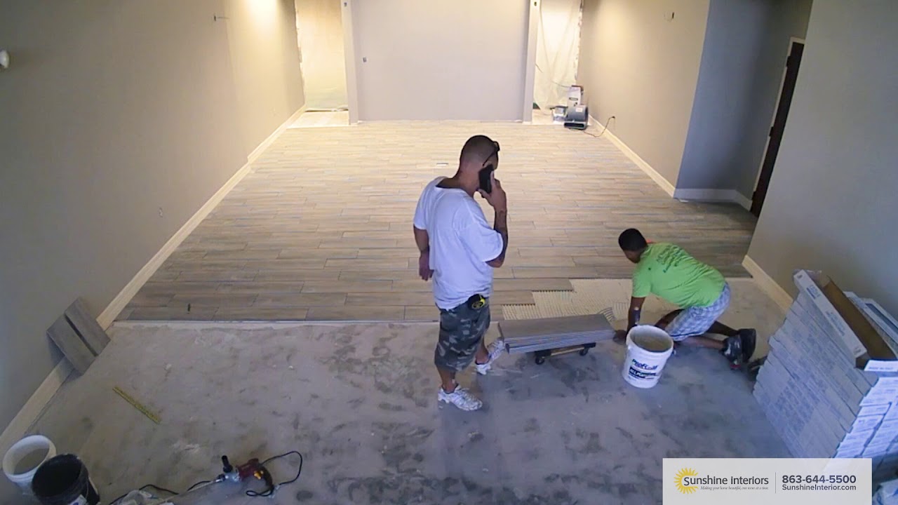 Wood Look Ceramic Tile Flooring Installation - Sunshine Interiors - YouTube