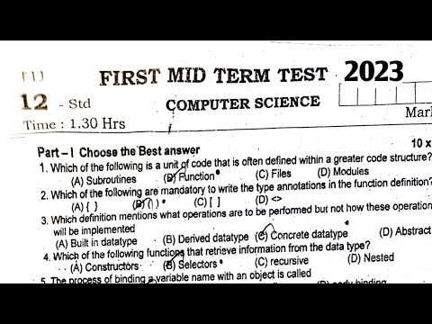 12th Computer Science|First Mid-term Test Question Paper With Answer ...