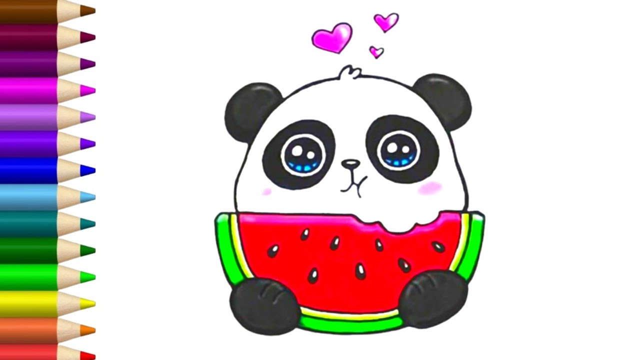 How to Draw a Panda Eating Watermelon Easy - YouTube