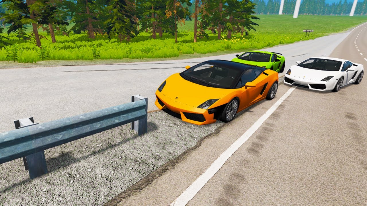 Cars vs Guardrail – BeamNG.Drive - YouTube