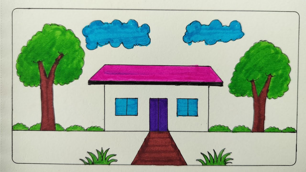 House drawing very easy/ how to draw a simple house/ draw house/ house ...